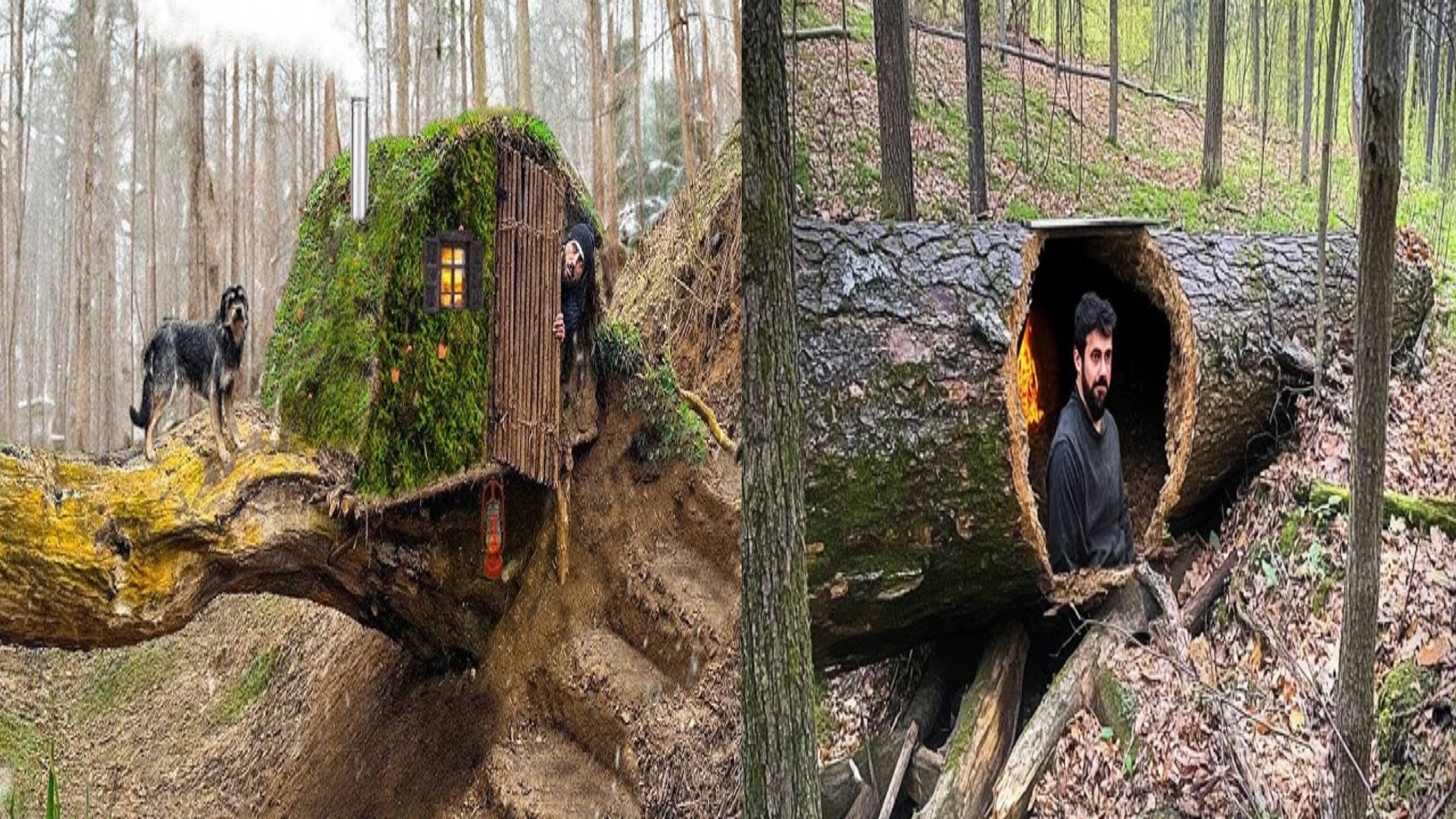 Fallen Fortress: Building a Safe, Warm Shelter on a Fallen Tree While ...
